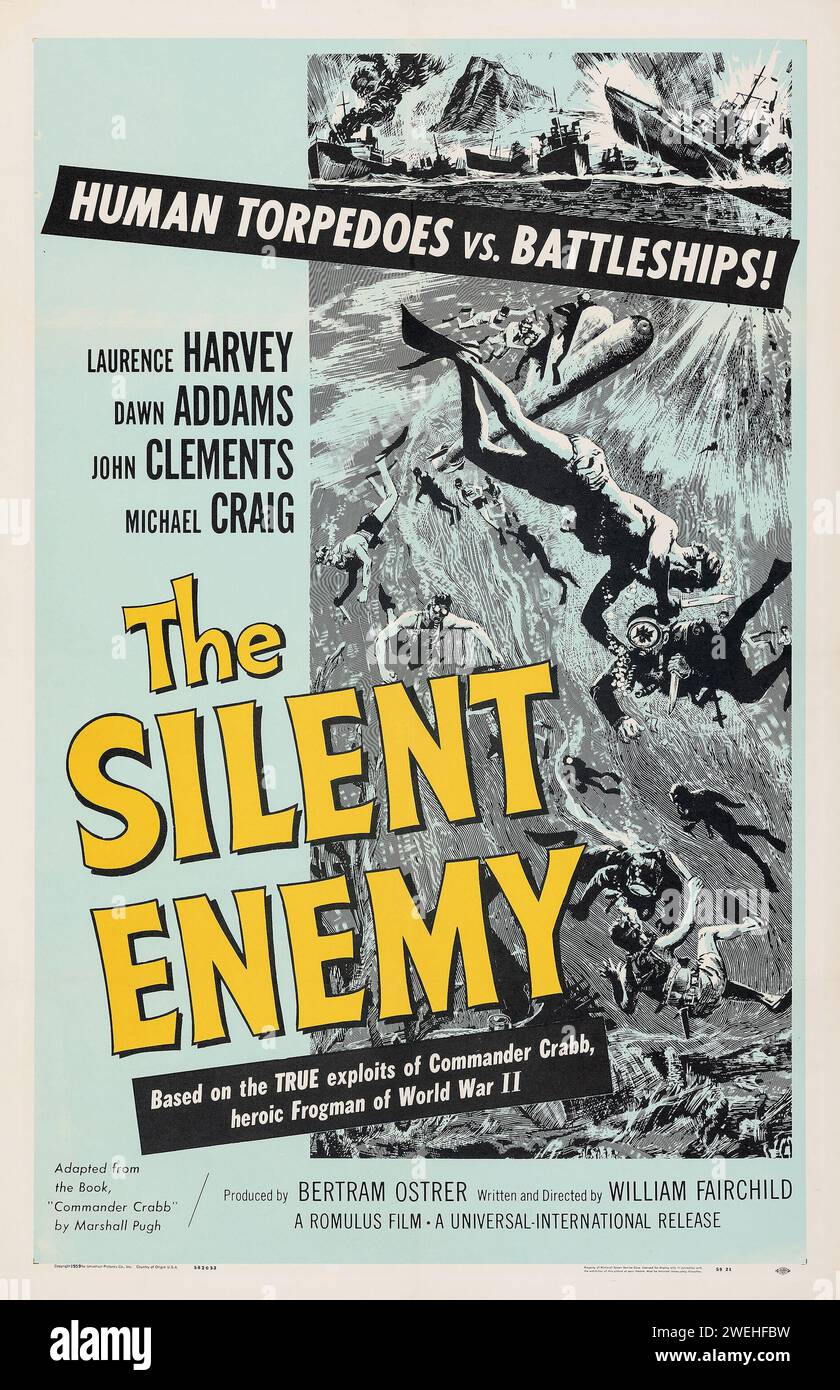 Vintage film poster - The Silent Enemy (Universal International 1959) Reynold Brown Artwork ...
