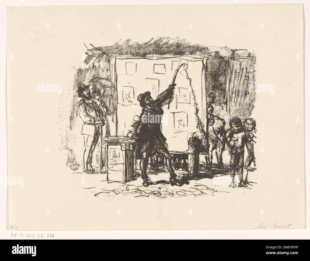 Man shows prints on a market, 1918 print A man with a wise stick for a ...