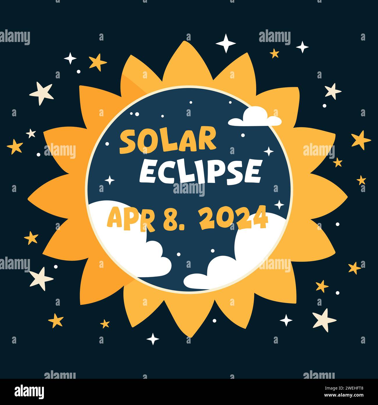 Hand drawn banner solar eclipse 8 april 2024. Vector design with sun ...