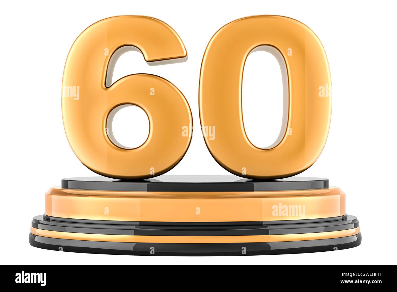 Golden 60 podium, award concept. 3D rendering isolated on white ...