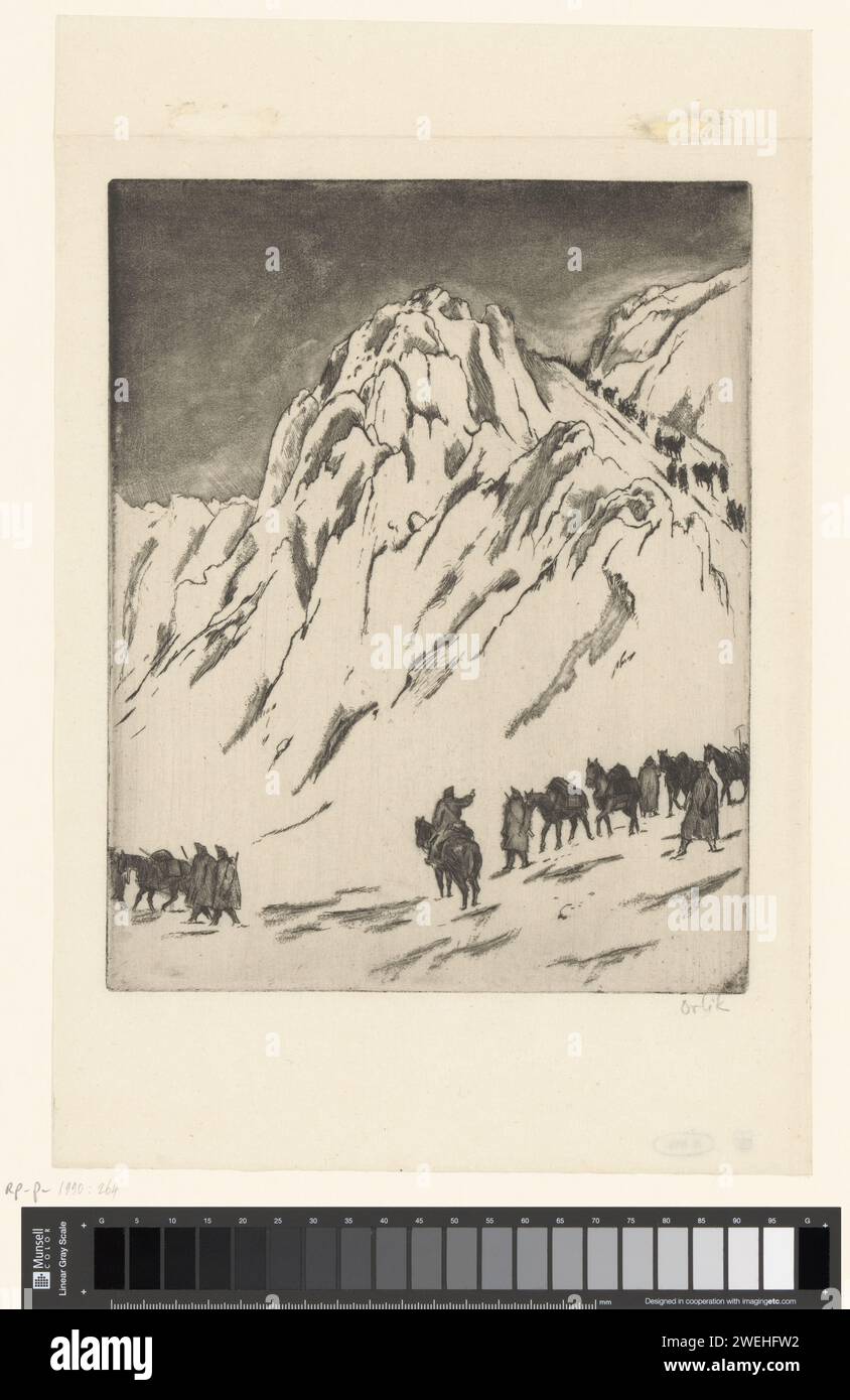 Soldiers in Snow Mountains, Emil Orlik, 1915 print Japanese paper ...