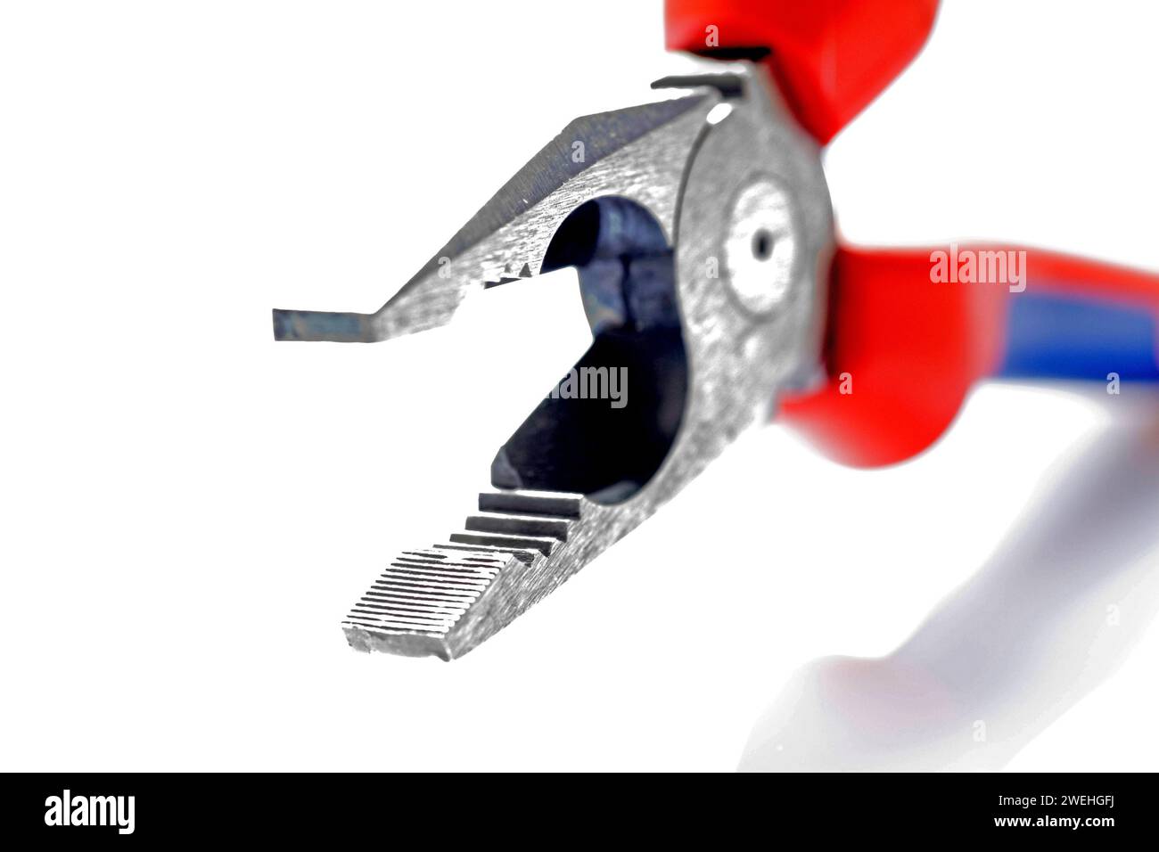open, opened red lineman pliers, close-up Stock Photo - Alamy