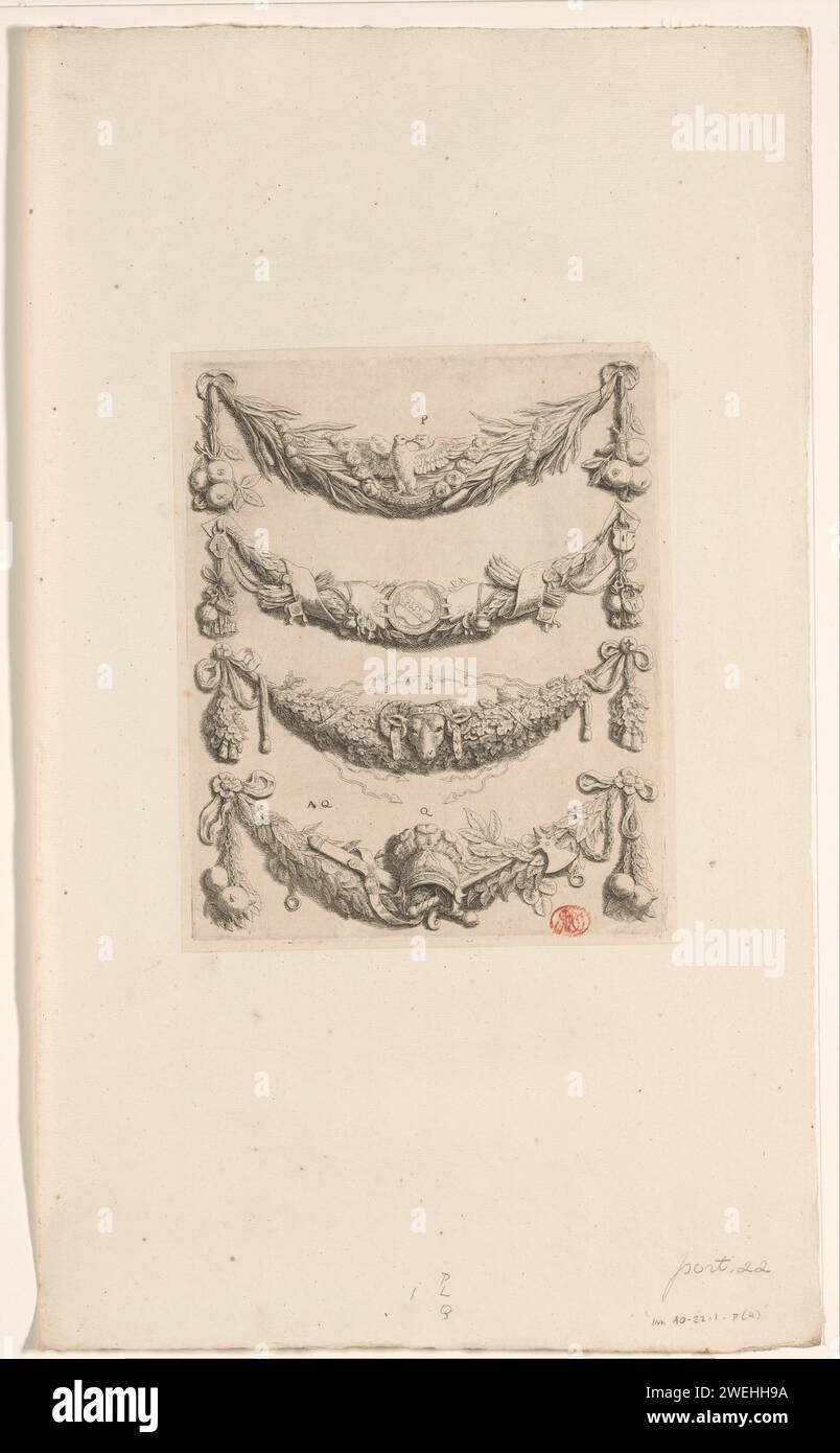 Four festons in the galleries of the Town Hall on Dam Square, Hubert ...