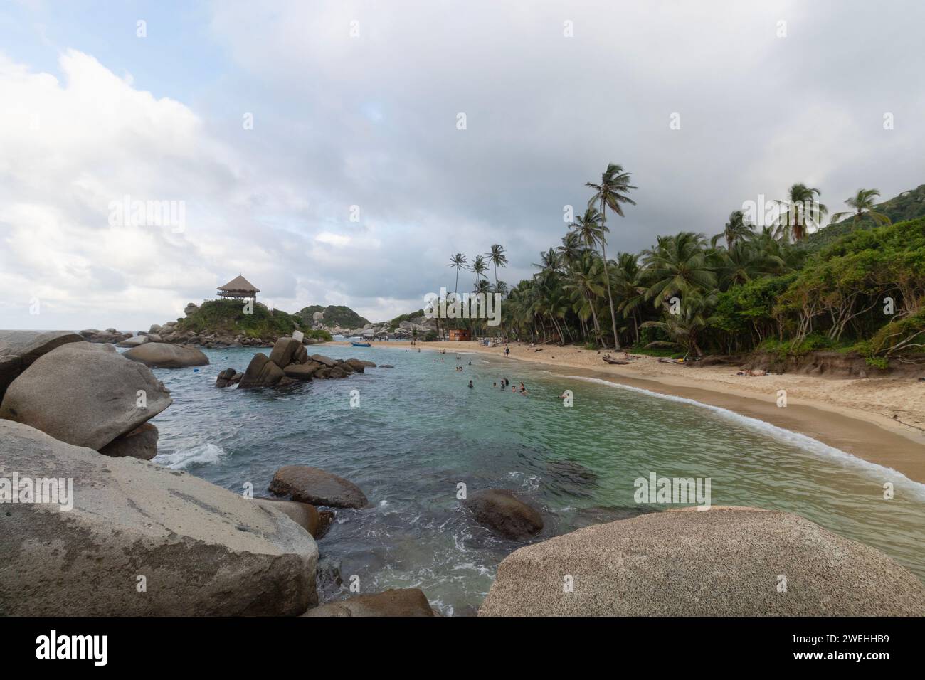 Beautiful sunset scene of Cabo San Juan beach inside colombian Tayrona ...