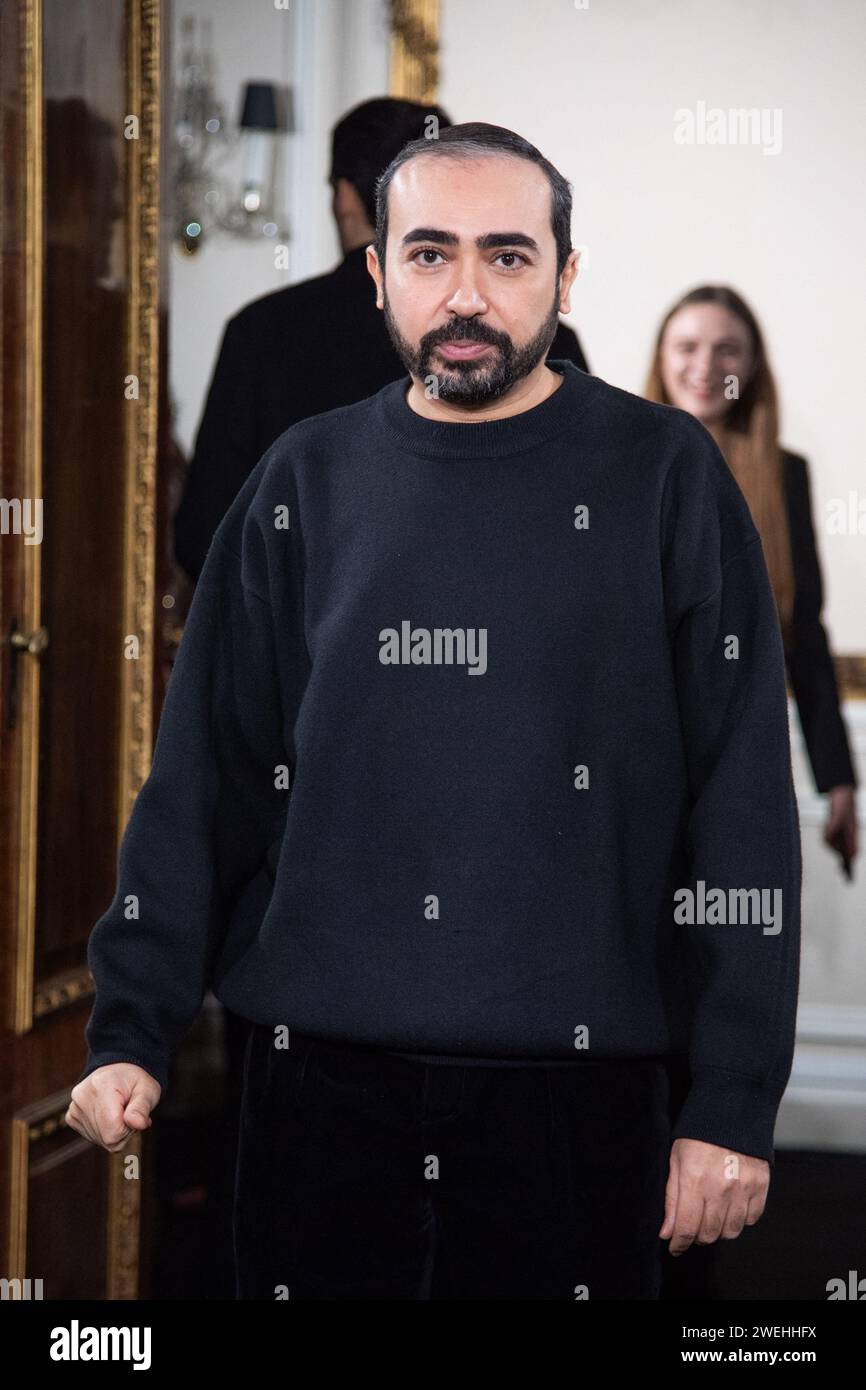 Paris, France. 25th Jan, 2024. Designer Mohammed Ashi makes an ...