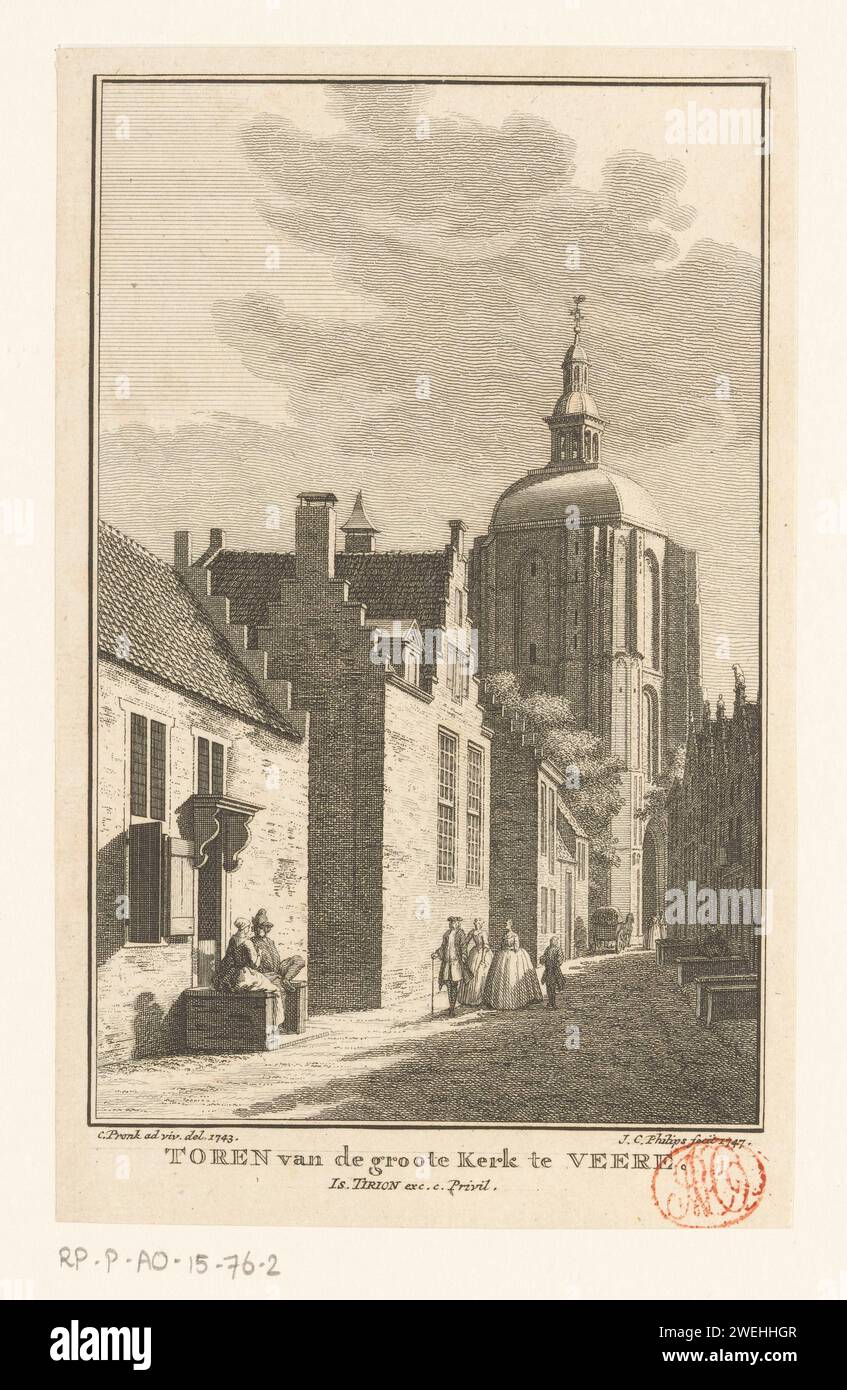 View of the Tower of the Grote Kerk in Veere, 1743, Jan Caspar Philips ...