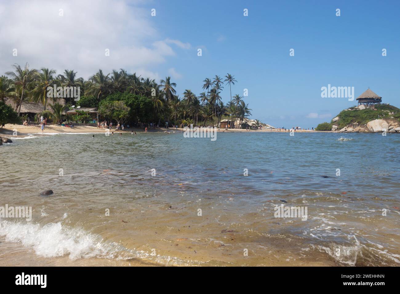 Cabo San Juan beach landscape scene with viewpoint hut and tourist in ...