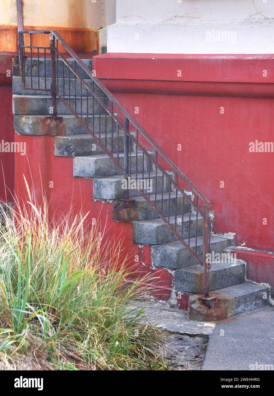 Coquille River Lighthouse steps, near Bandon, Oregon, curve upward ...