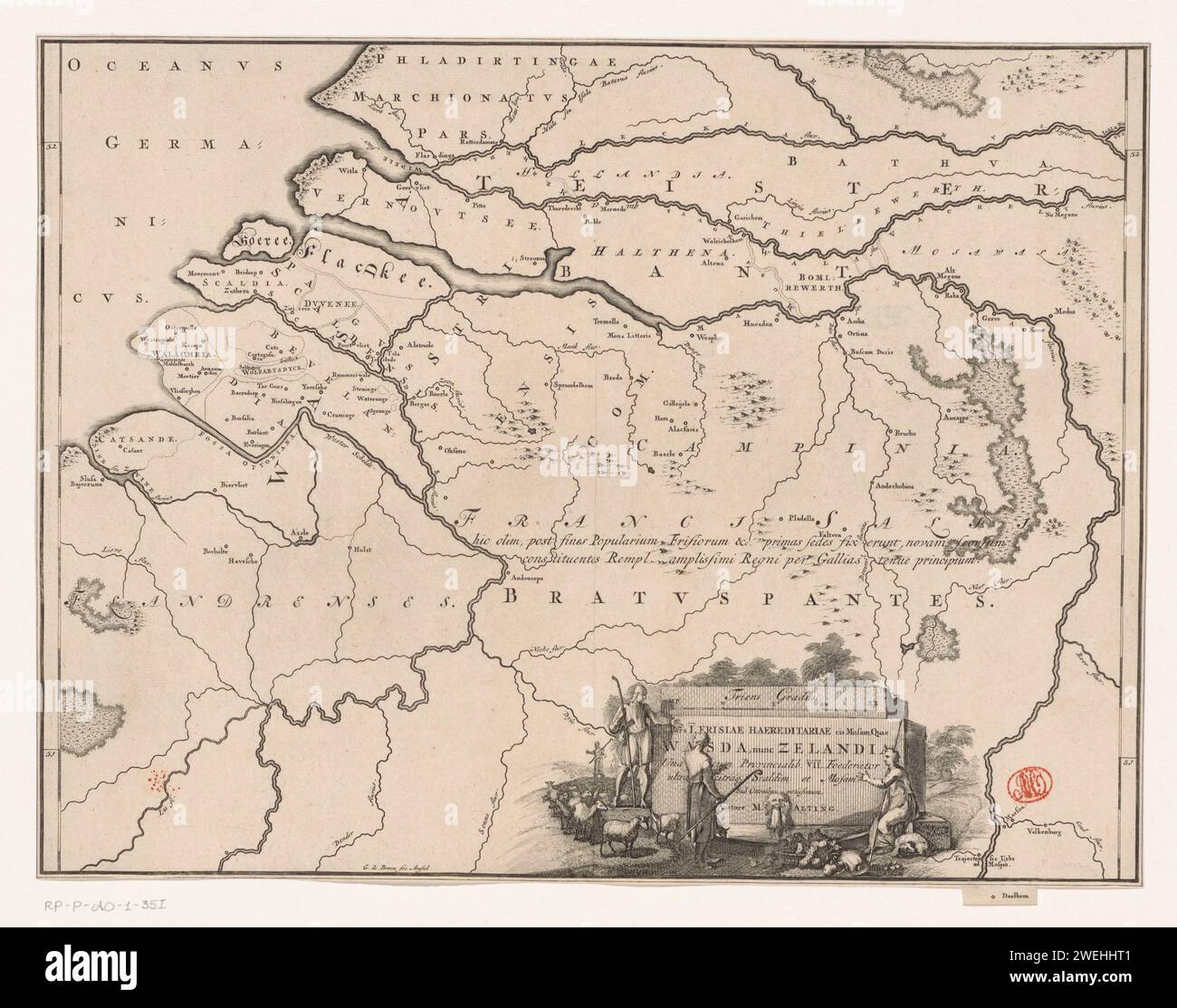 Historical map of the Netherlands with the areas of the Batavians and ...