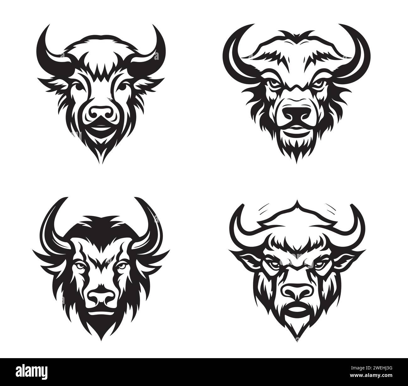 Angry bull head logo, detailed black outline vector illustration ...