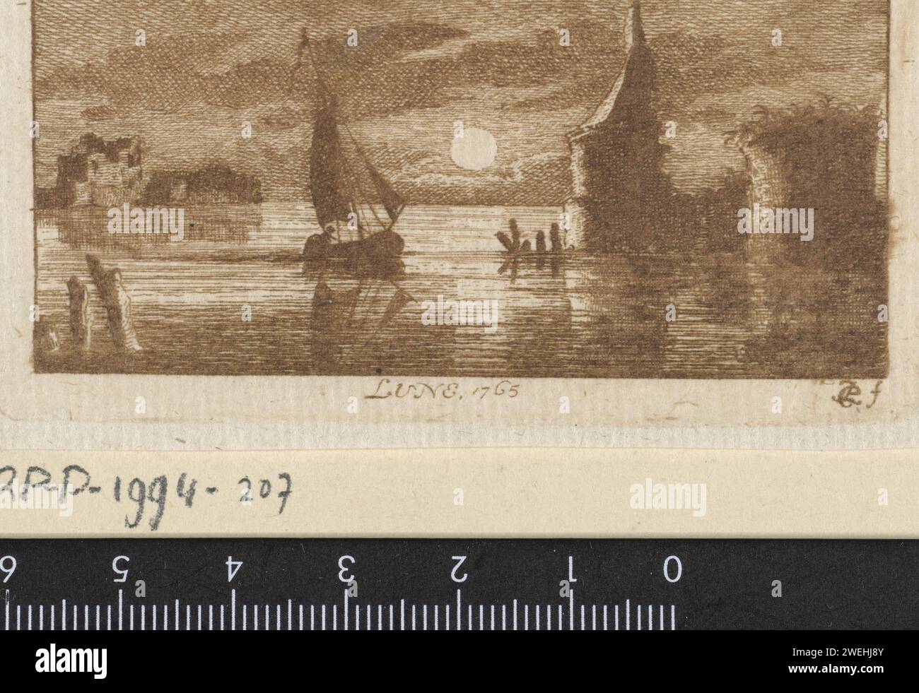 River face at full moon, Caspar Jacobsz. Philips, 1765 print paper ...