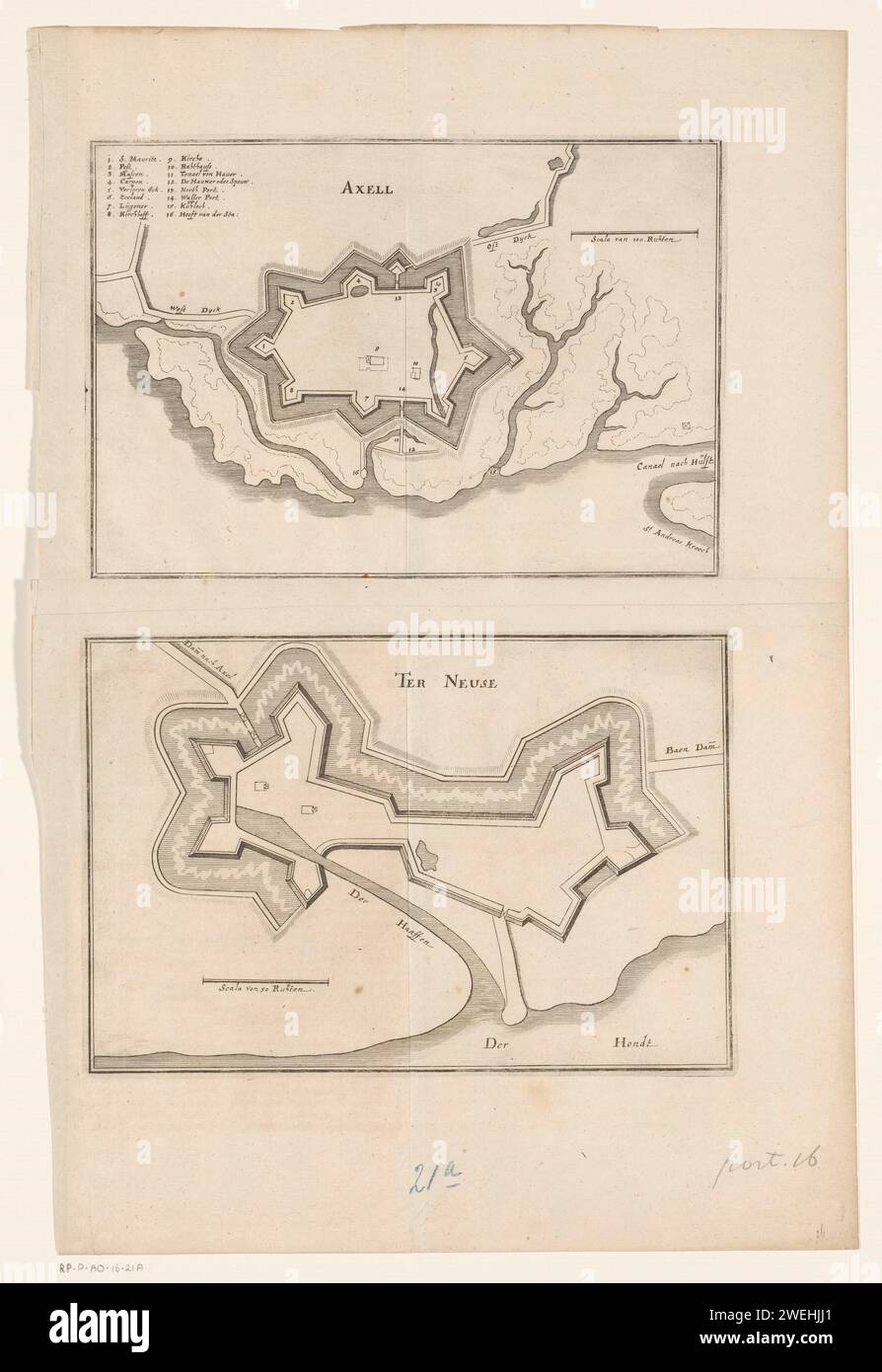 Fortress map of Axel and Terneuzen, Caspar Merian, after Johann Merck, 1654 - c. 1700 print ...