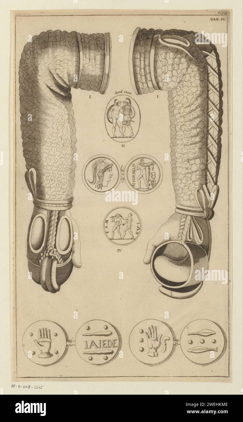 Composition with two arms, coins and a gem, anonymous, 1700 - 1799 ...