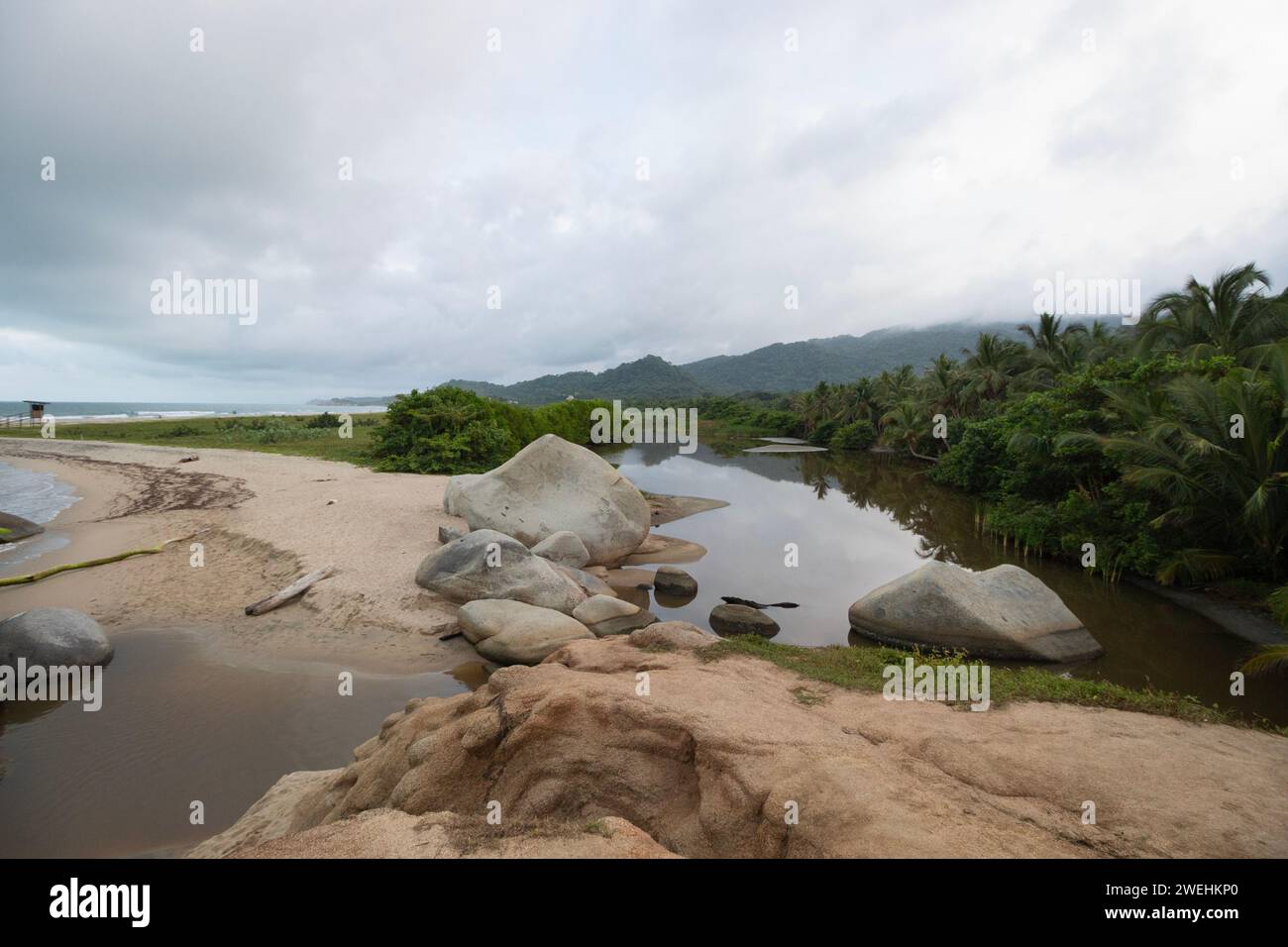 Beautiful Arrecife beach landscape viewed from a small hill with ...