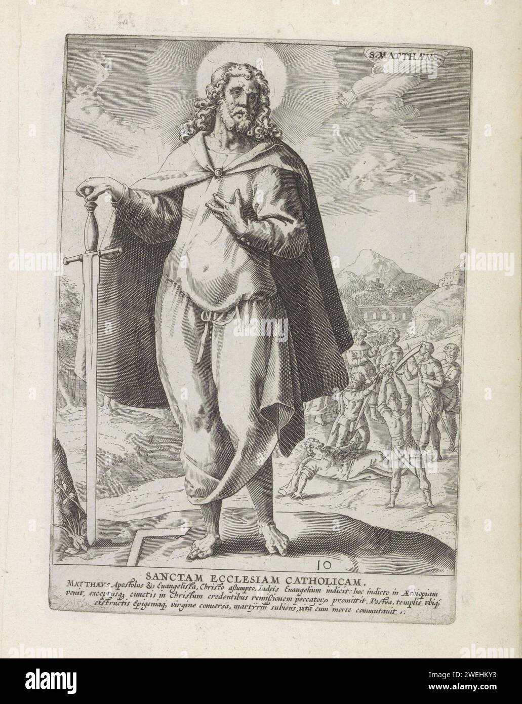 Matthew, 1585 print The Apostle Matthew standing with a sword in hand ...
