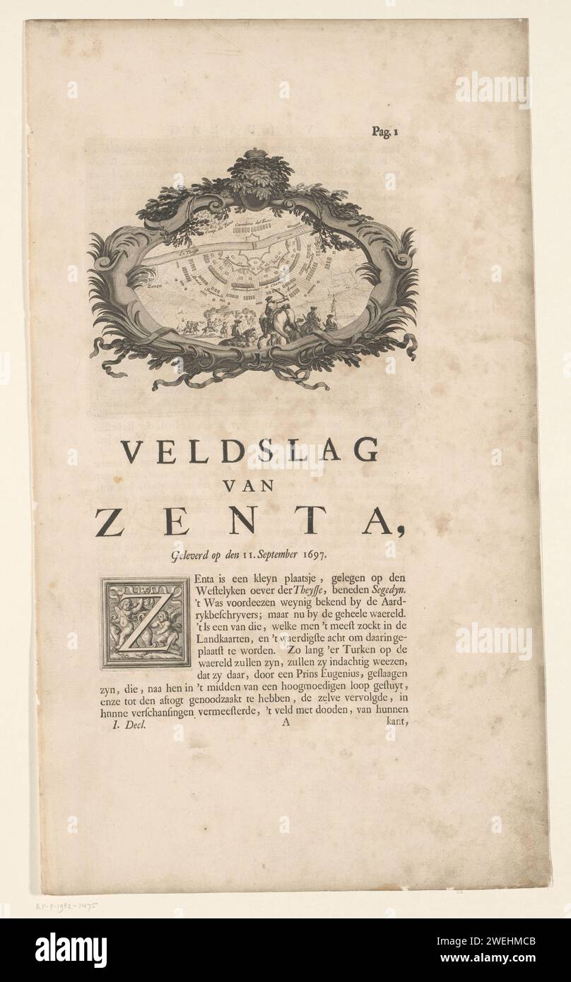 Battle of Senta, 1697, 1729 print Leaf printed with text on both sides ...