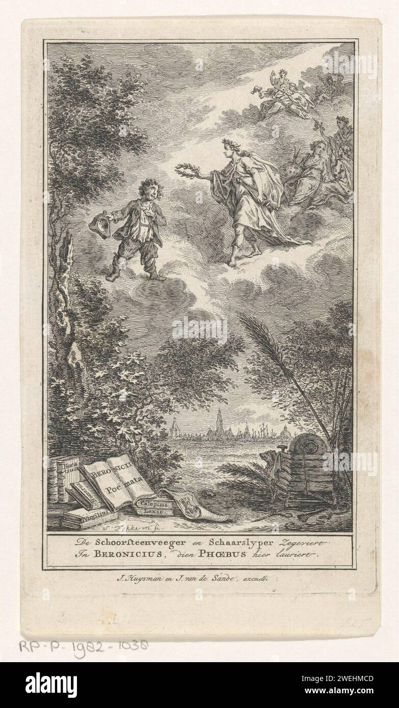 Bernicius on the Parnassus crowned by Apollo, Simon Fokke, 1766 print ...