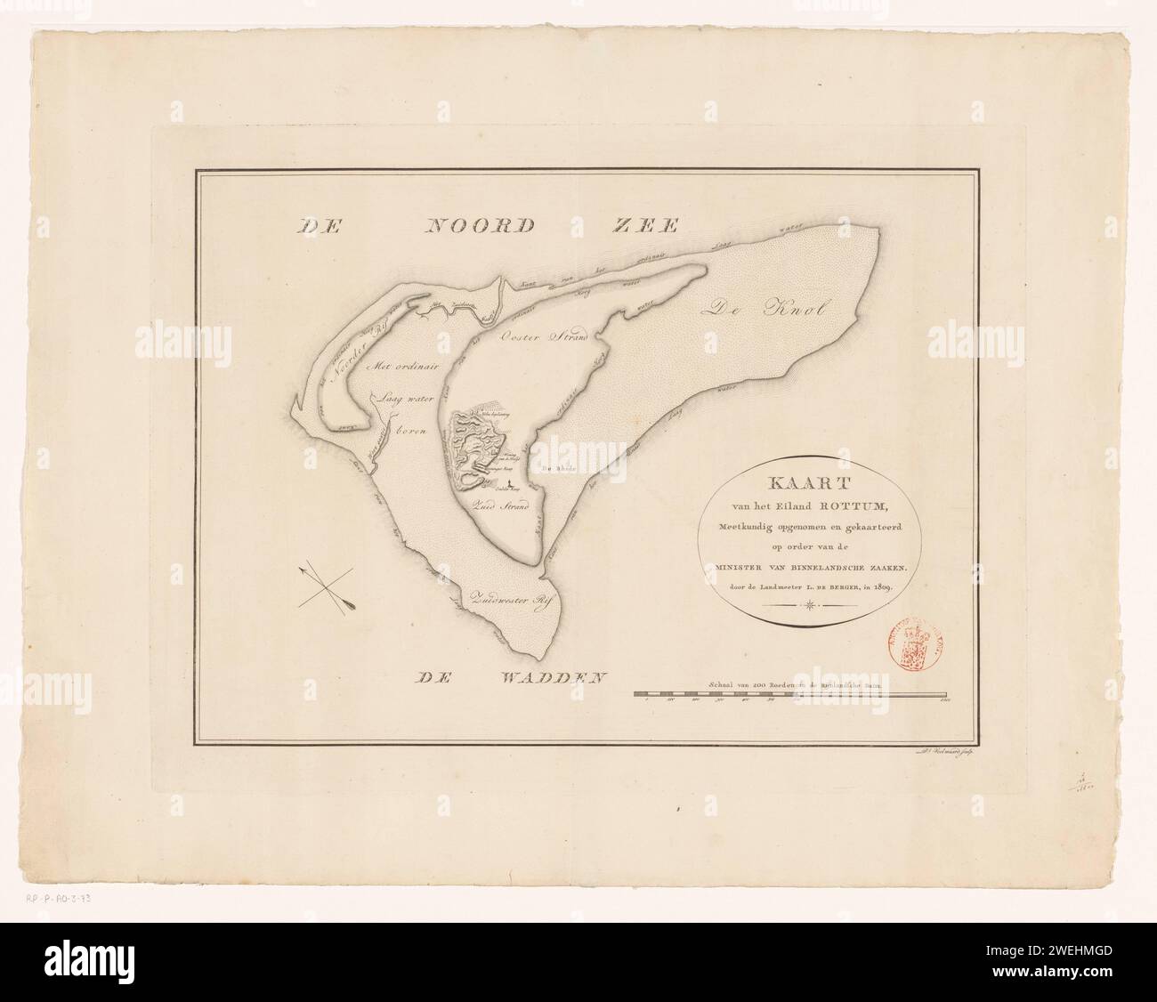 Map of the island of Rottumeroog, Daniël Mreedwaard (I), 1809 print At ...