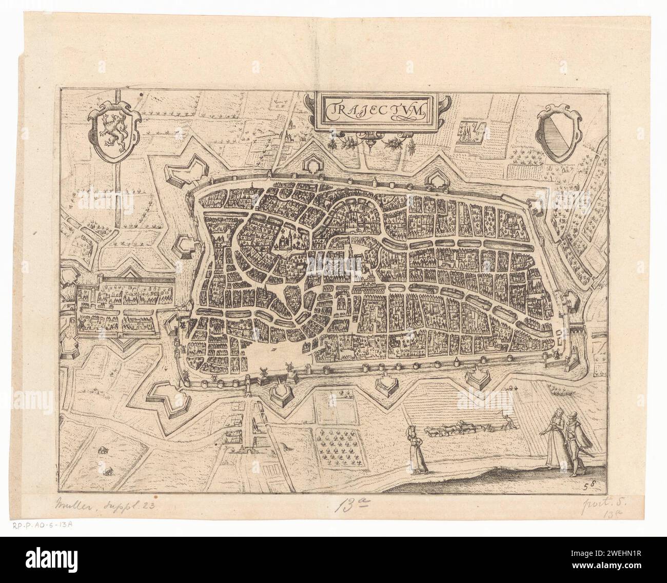Map of the city of Utrecht, Anonymous, 1612 - 1648 print Map in a nutshell perspective. At the ...
