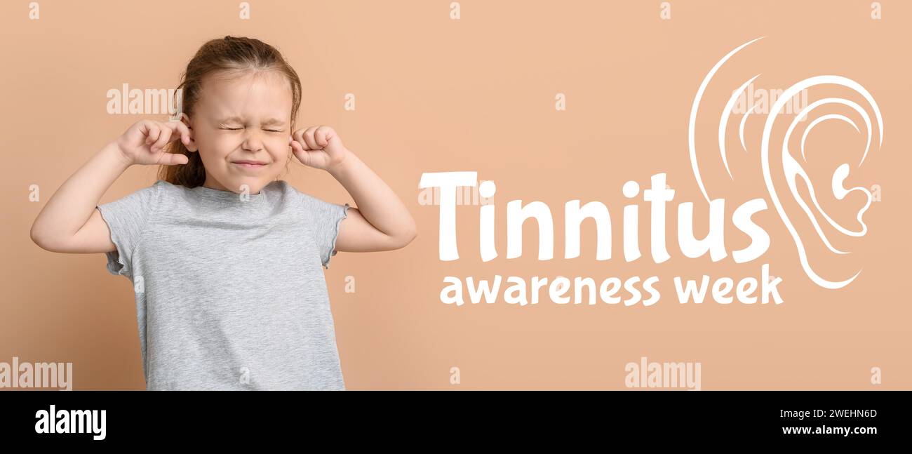 Banner for Tinnitus Awareness Week with little girl having hearing ...