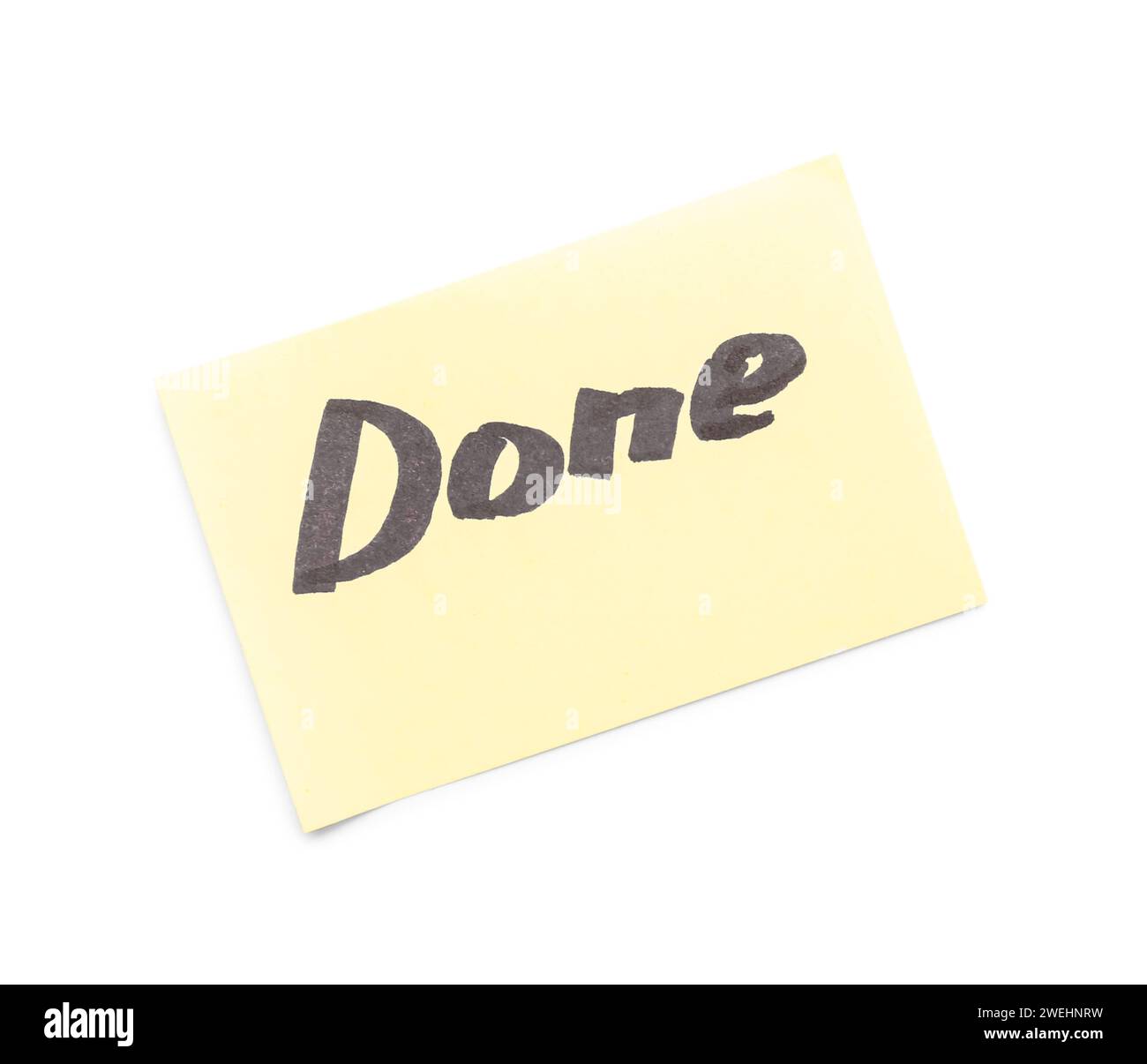 Sticky note with word DONE on white background Stock Photo - Alamy
