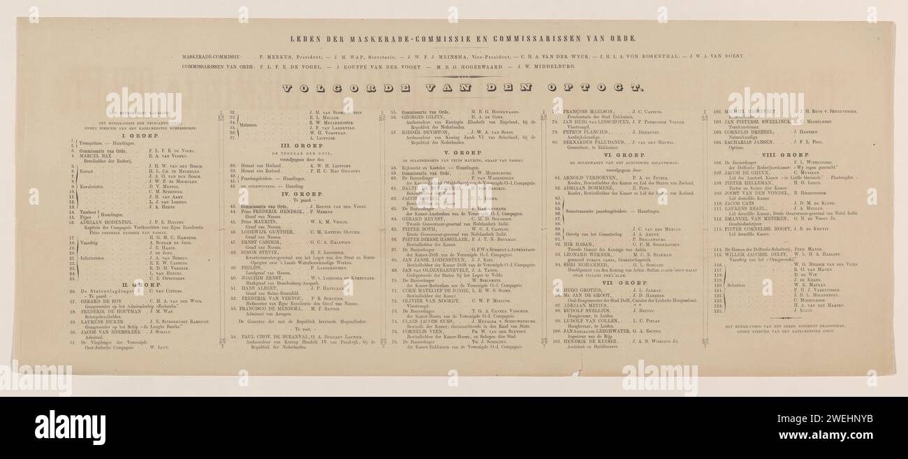 Names list of groups in Delft's parade of 1862, Anonymous, 1862 print ...