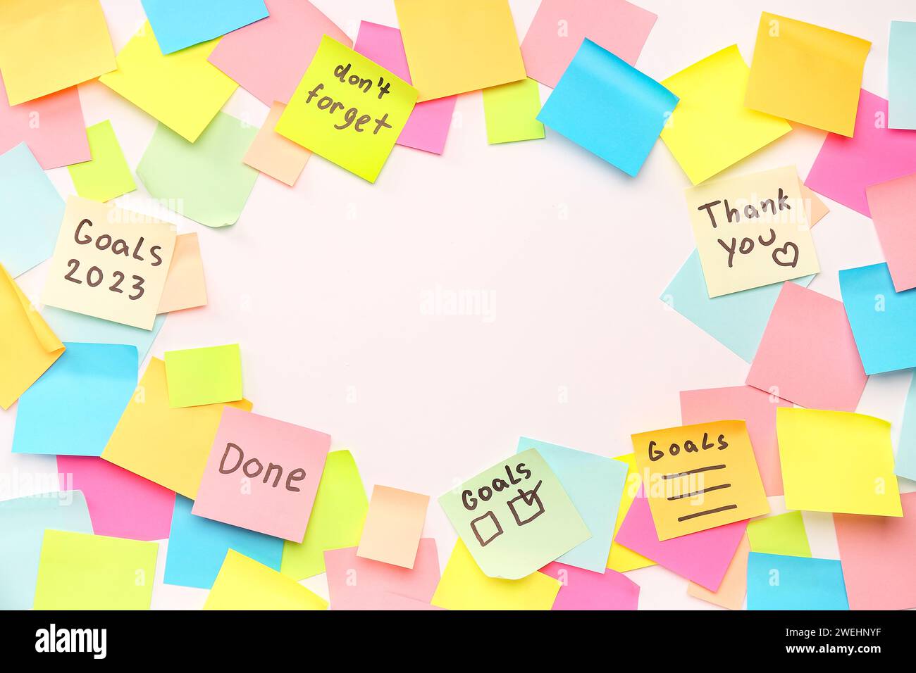 Frame made of sticky notes with words on white background Stock Photo ...