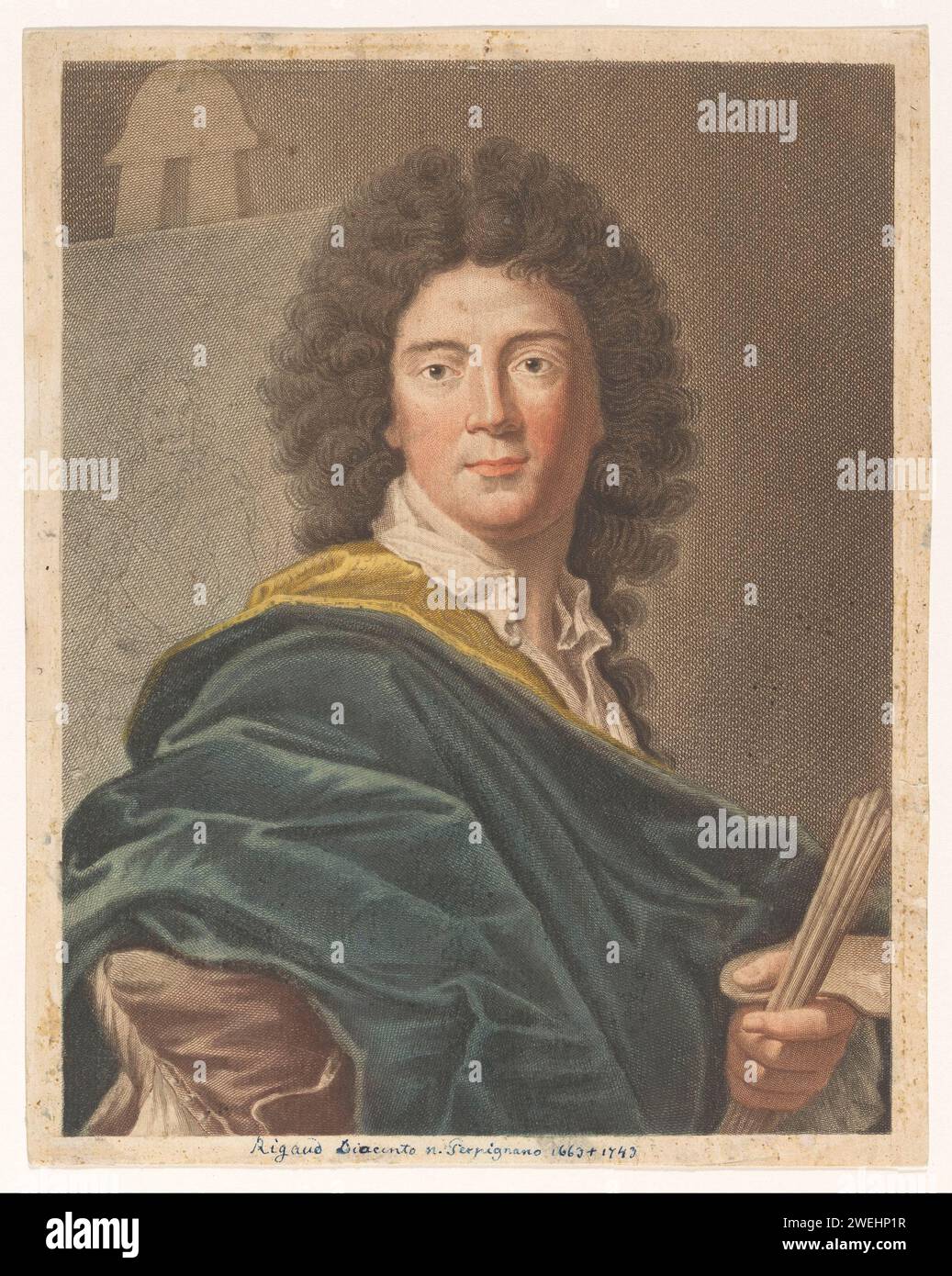 Portrait of artist Hyacinthe Rigaud, 1752 - 1762 print paper engraving ...