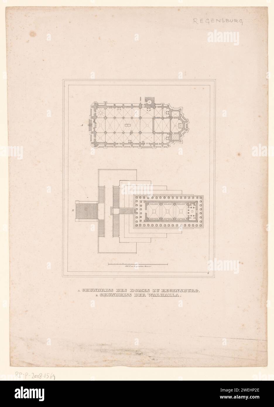Two floor plans of the Dom of Regensburg, monogrammist CB (engraver ...