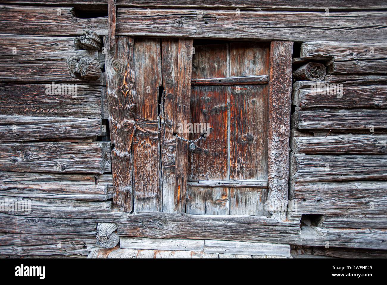 Door to a Stadel, historical log-constructed alpine barn near Zermatt ...