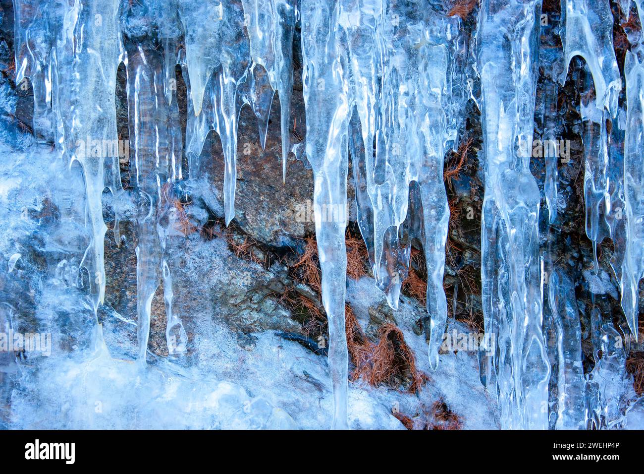 Icicles on rock in the Zermatt valley, Swiss Alps, Switzerland Stock ...