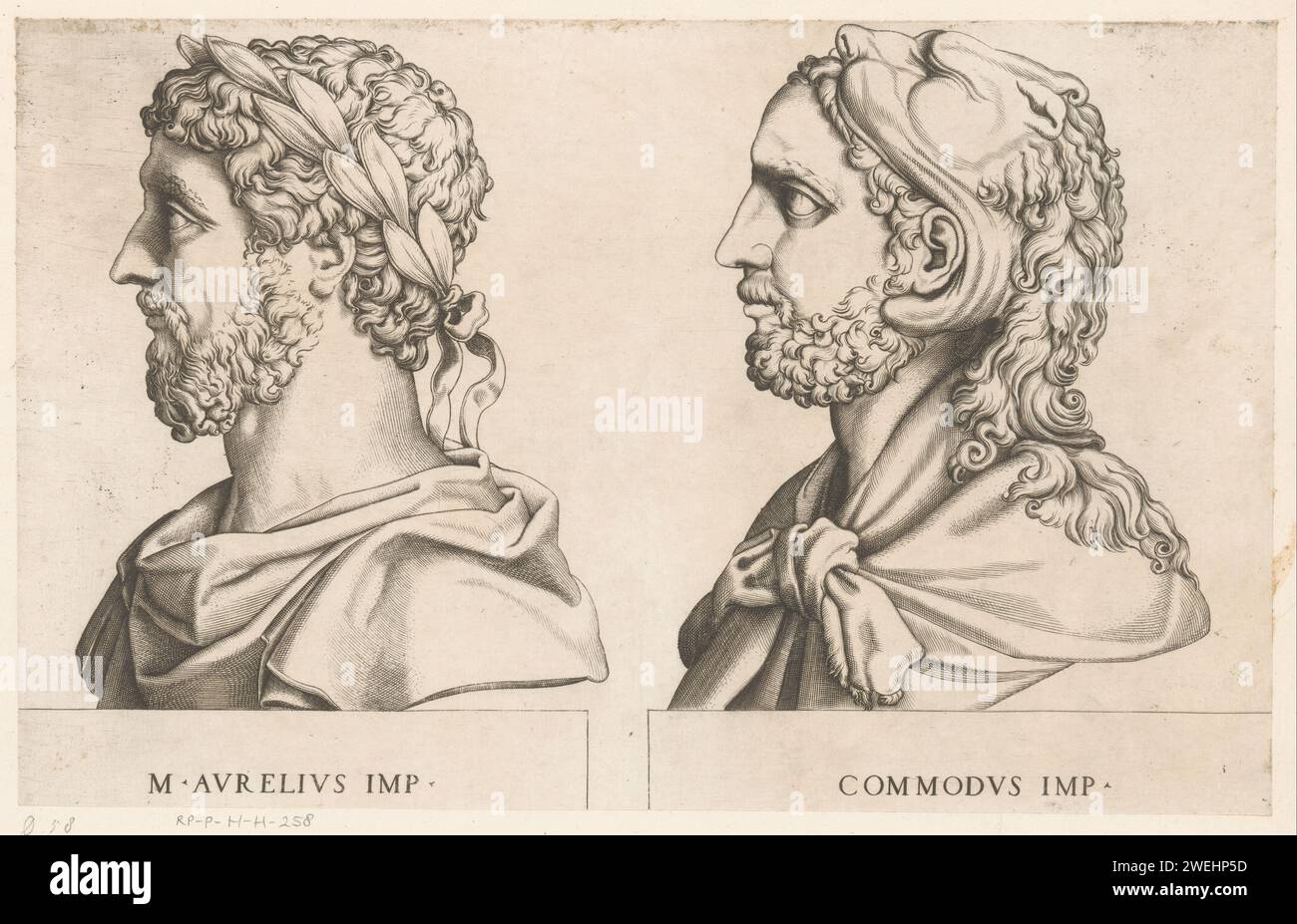Portrait busts of Roman emperors Marcus Aurelius and Commodus ...