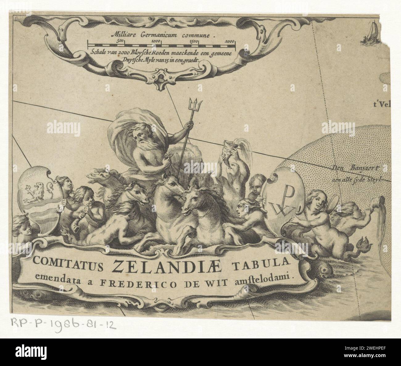Neptunus on chariot pulled by horses, Anonymous, 1680 print Neptunus ...