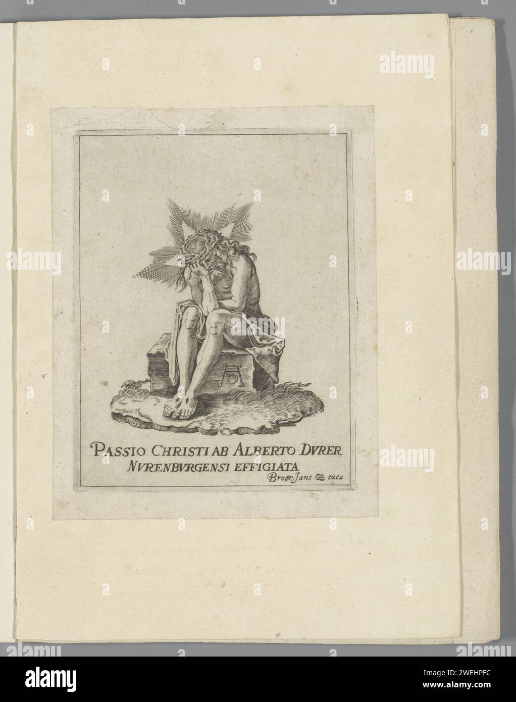 Christ on the cold stone, 1610 - 1620 print Christ sits with his head ...
