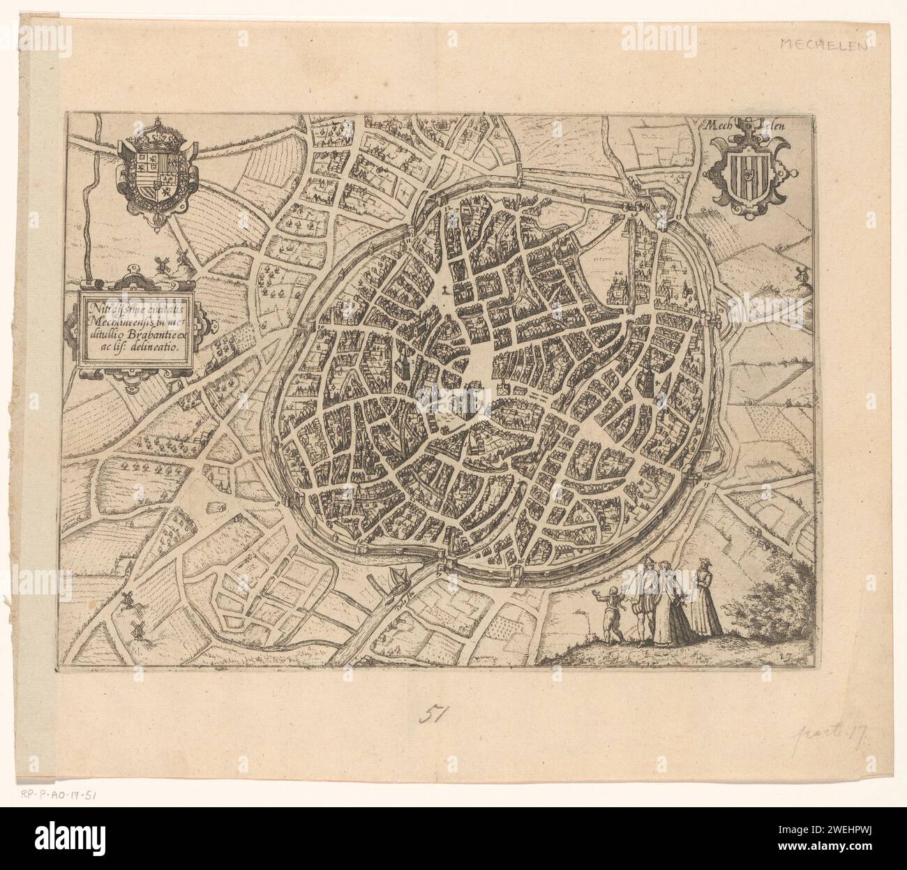 Map of Mechelen, Anonymous, 1612 - 1648 print Map of Mechelen with ...