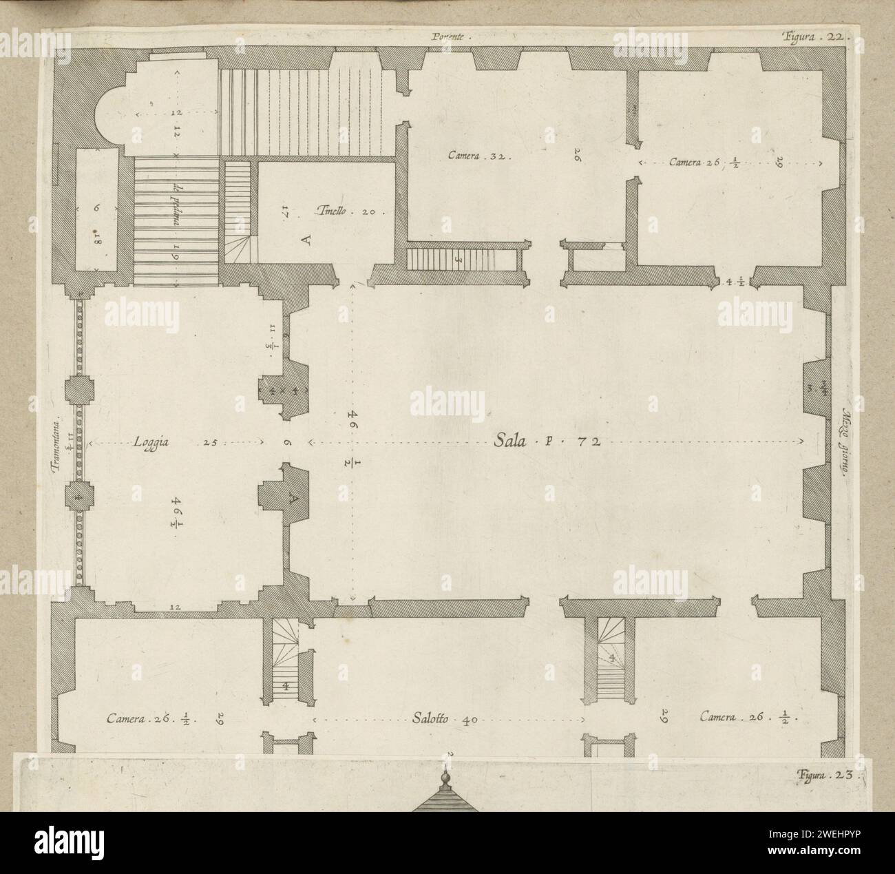 Map of the first floor of the Villa Grimaldi in Genoa, 1622 print This ...