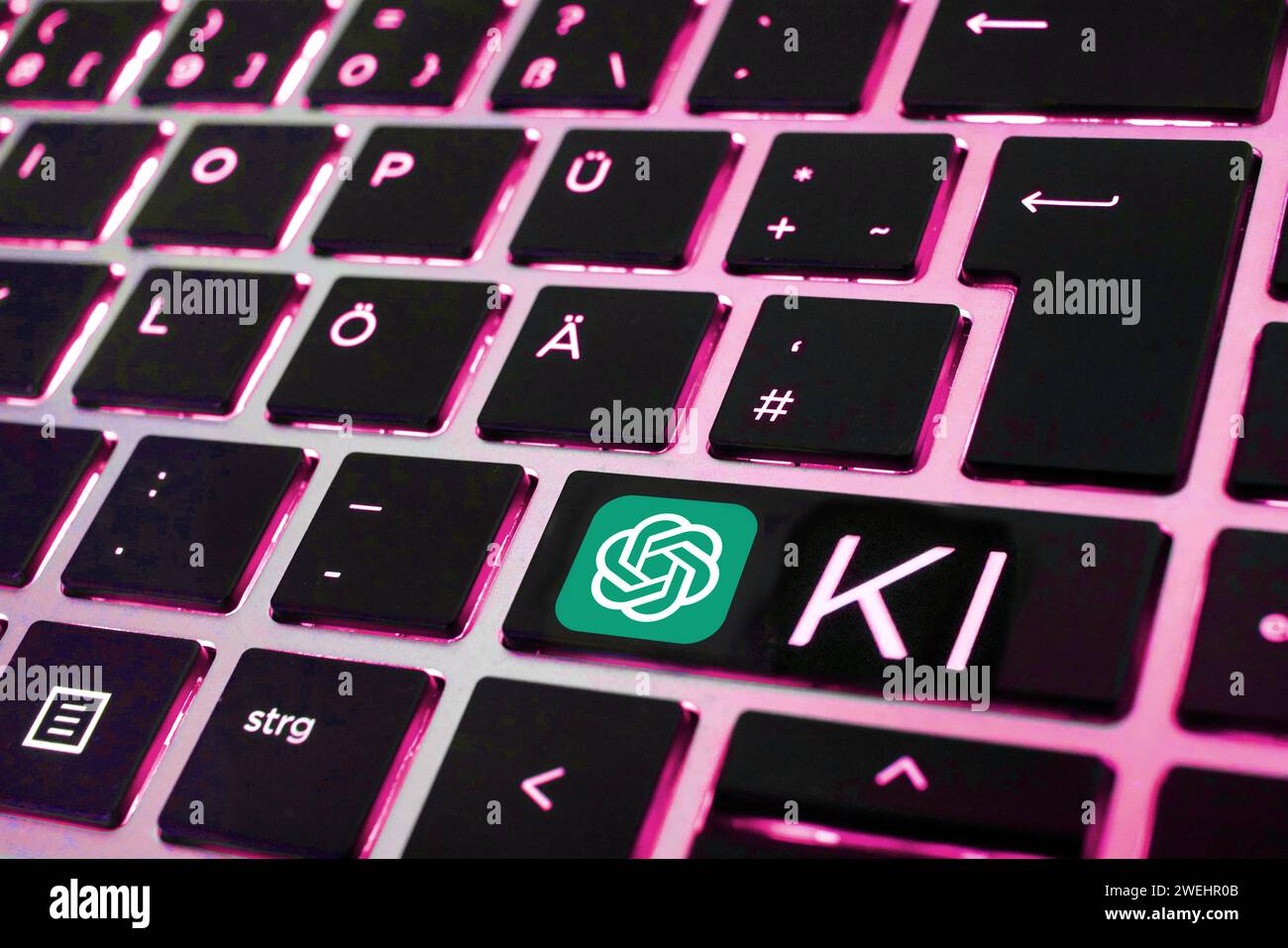 PHOTO MONTAGE! - Artificial Intelligence. Close-up of a laptop keyboard ...