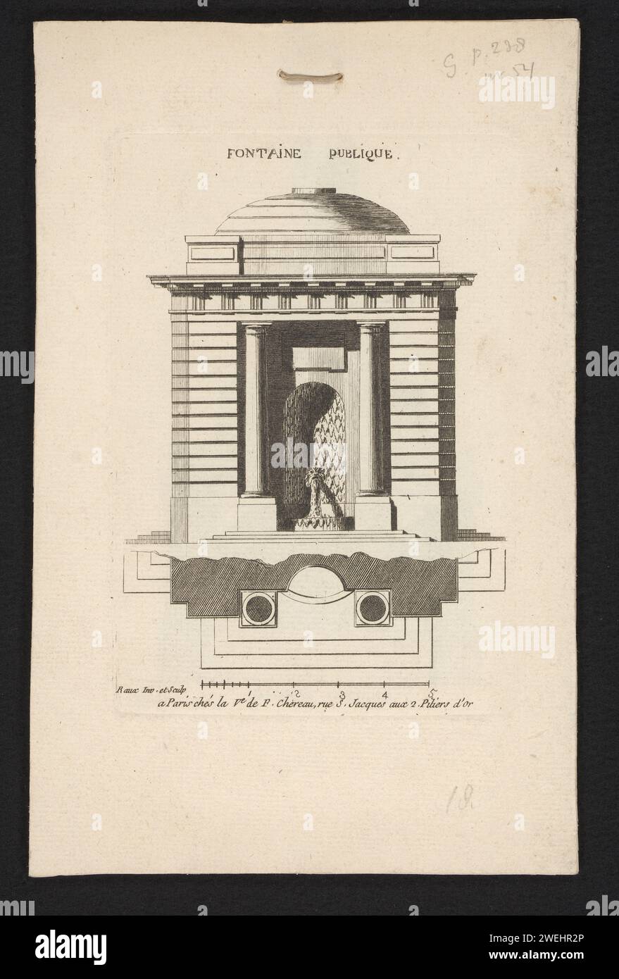 Fontein in Koepelgebouw, Raux, 1755 - 1768 print Fountain with mask ...