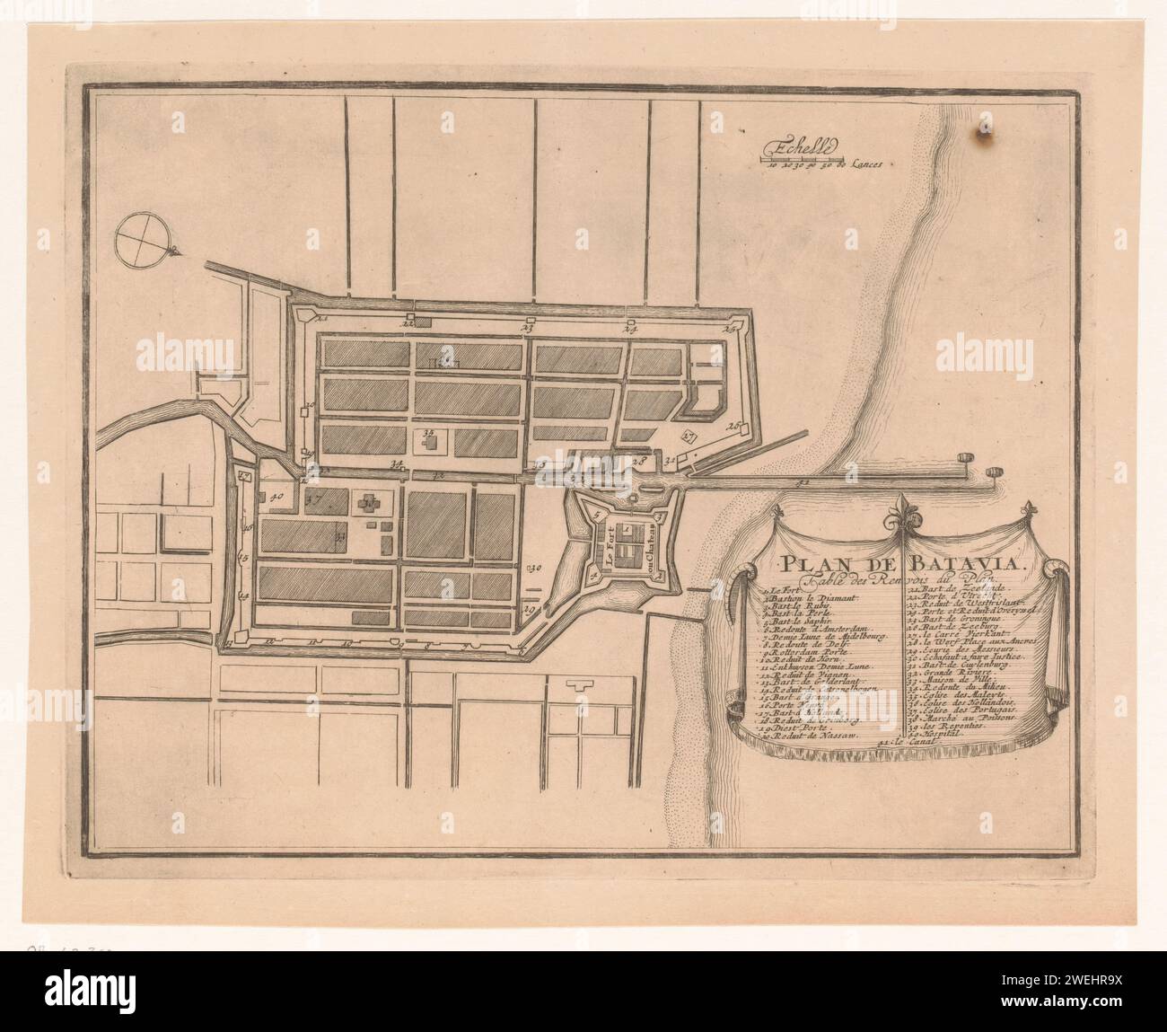 Map of Batavia, Anonymous, 1696 print French-speaking, West-oriented ...