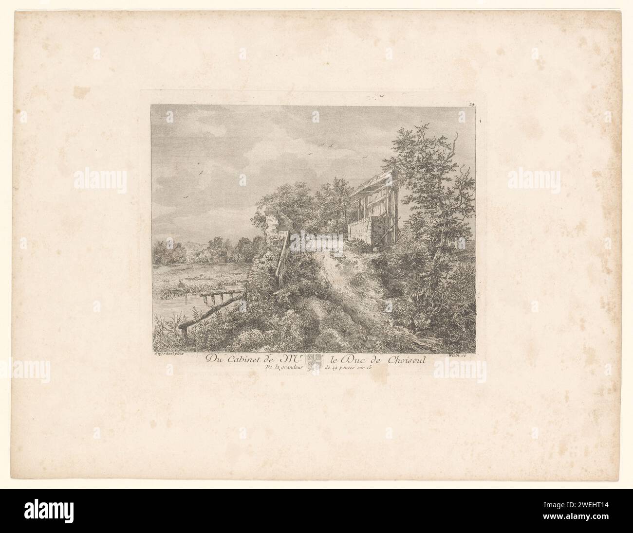 Wooden bridge over a river, B.A. Wieilh, After Jacob Isaacksz van ...