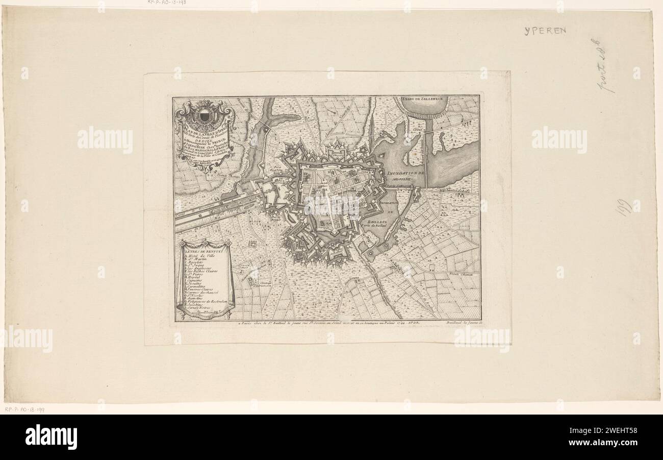 Festation map of Ypres, Anonymous, 1744 print PLACE PLANY OF YPER. At ...