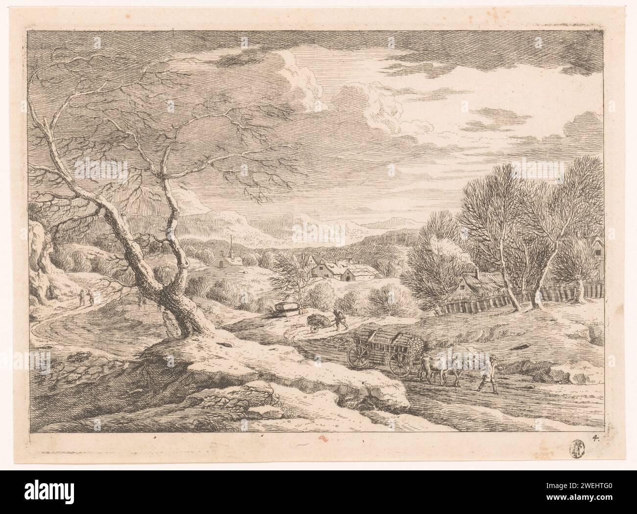 Winter landscape, 1700 - 1730 print paper etching herding, herdsman ...
