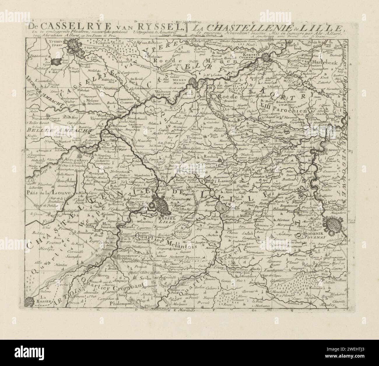 Map of the Kasselrij van Rijssel, 1701 - 1733 print Map of the ...