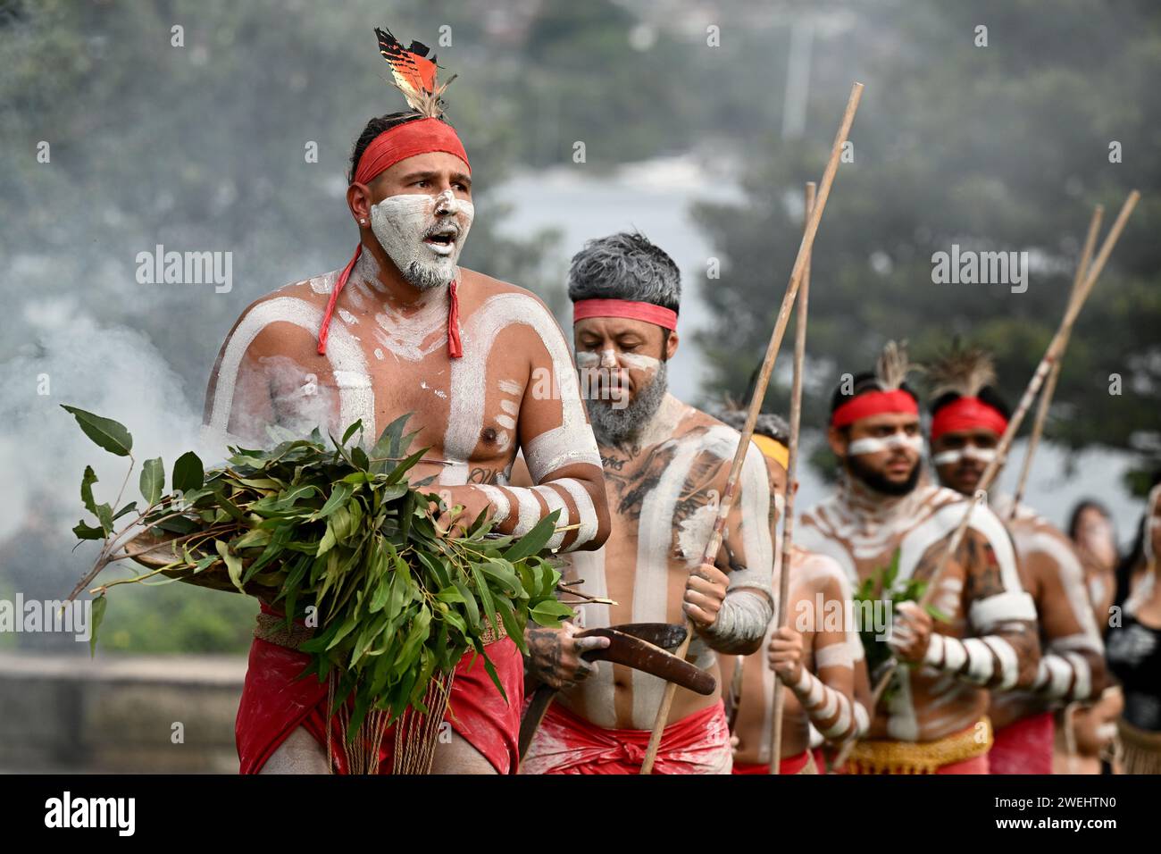 Sydney, Australia. 26th Jan, 2024. Murruwa Josh Sly (left) leads the ...