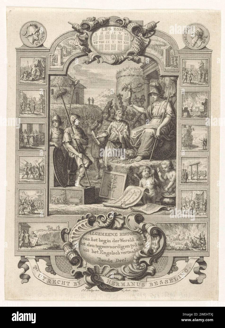 Cartouche with allegory on Roman Empire, Jan Caspar Philips, 1744 print ...