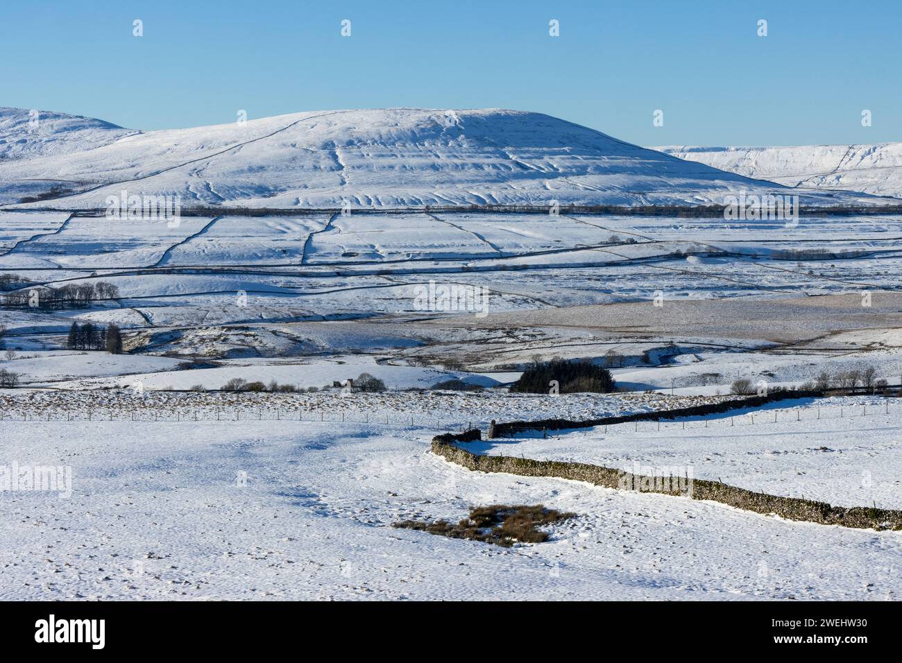 The Yorkshire Dales in the snow, with drystone walls crisscrossing ...