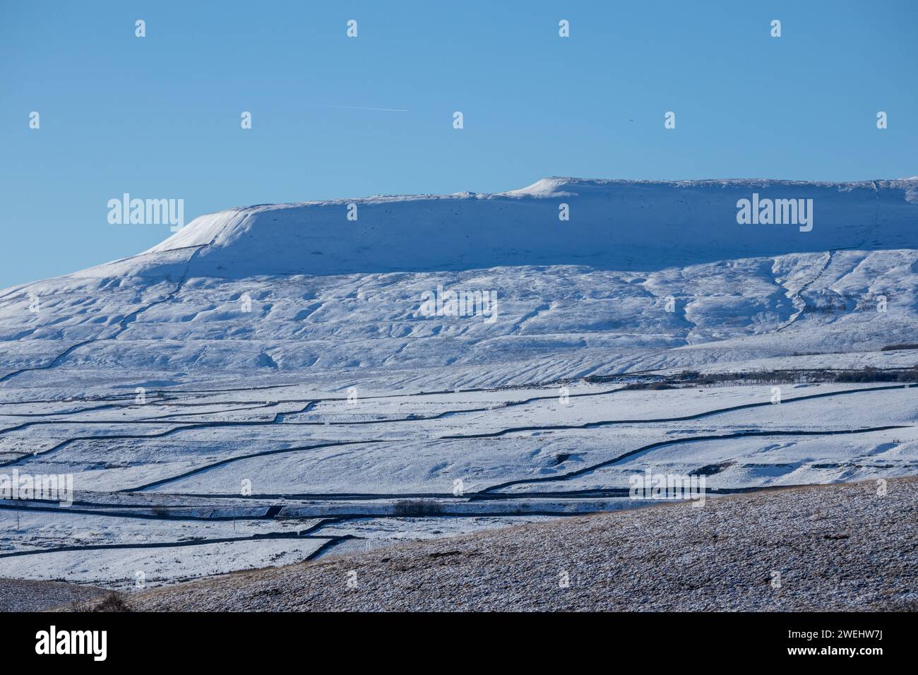 The Yorkshire Dales in the snow, with drystone walls crisscrossing ...