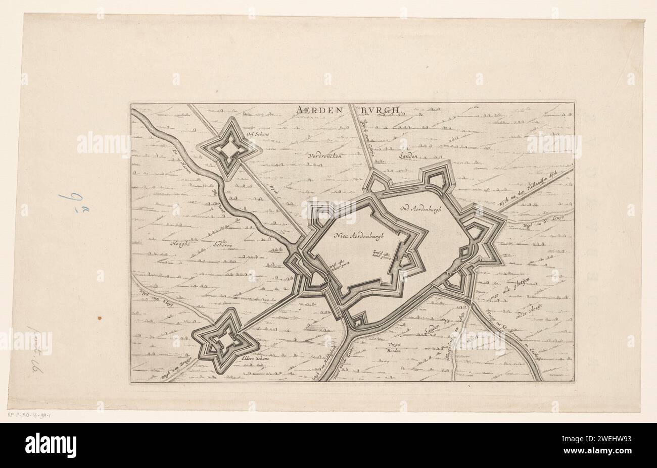 Fortress map of Aardenburg, Anonymous, 1652 print Above the title ...