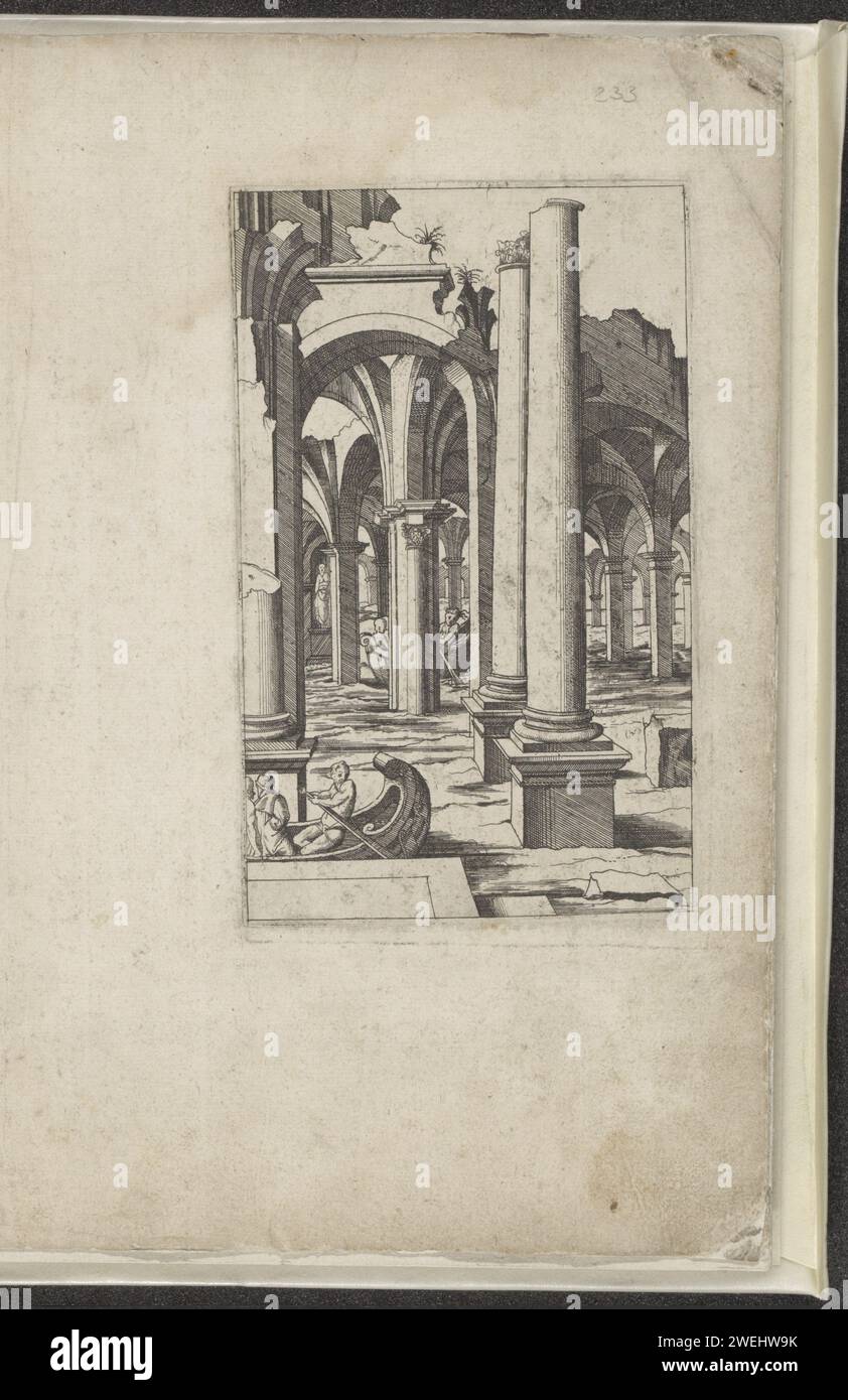 Flooded column hall or terms with boats, 1550 - c. 1575 print Remains ...