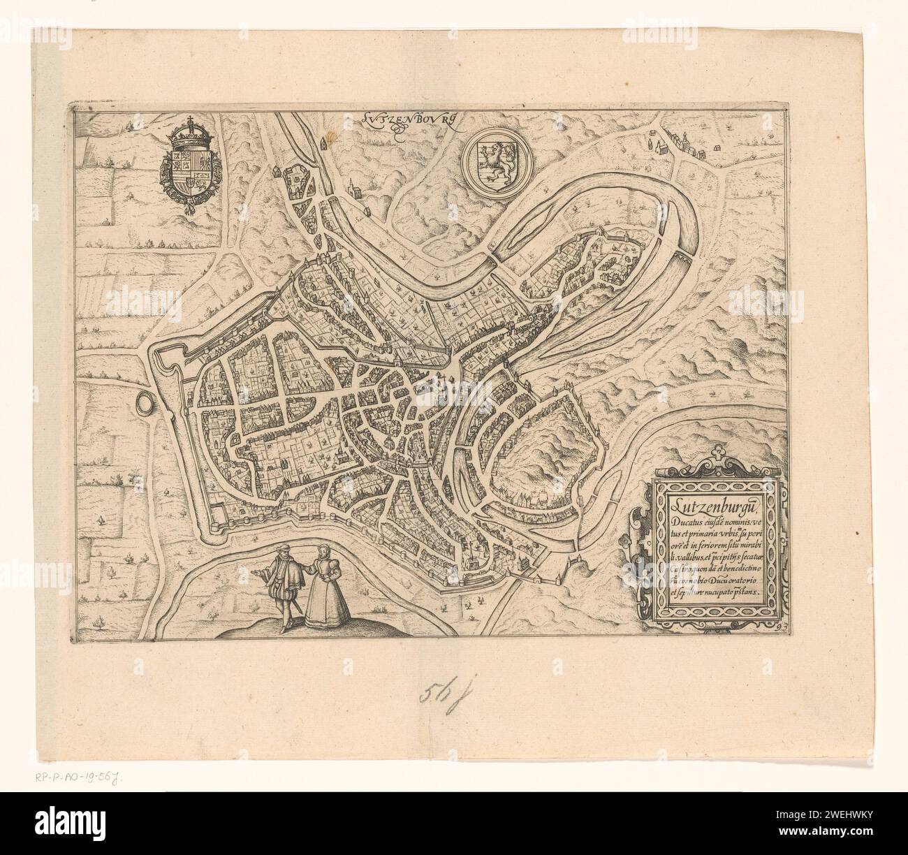 Map of Luxembourg, Anonymous, 1612 - 1648 print Map of Luxembourg with buildings in a nutshell ...